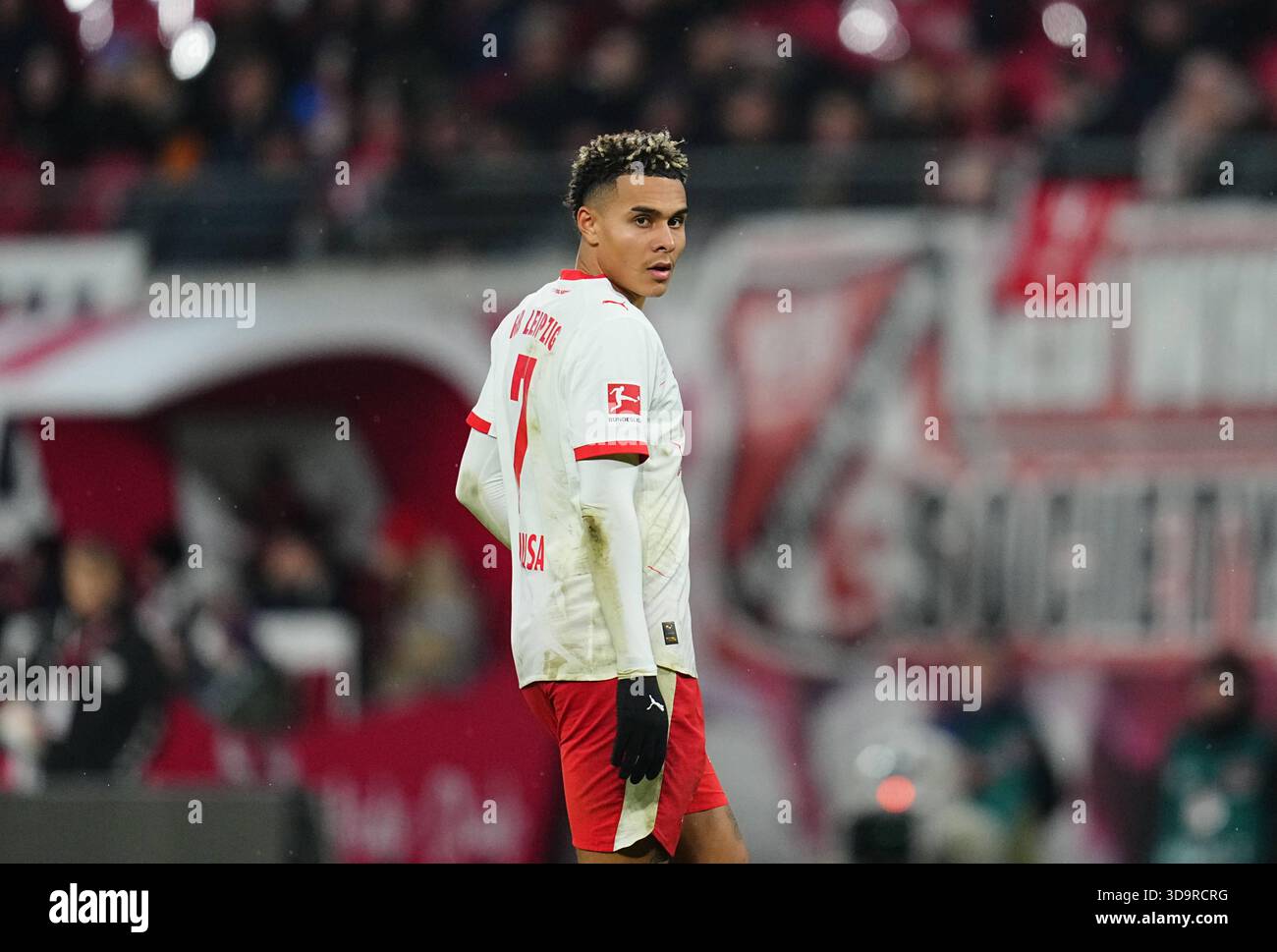 December 06 2025: Antonio Nusa of RB Leipzig looks on during a 1 ...