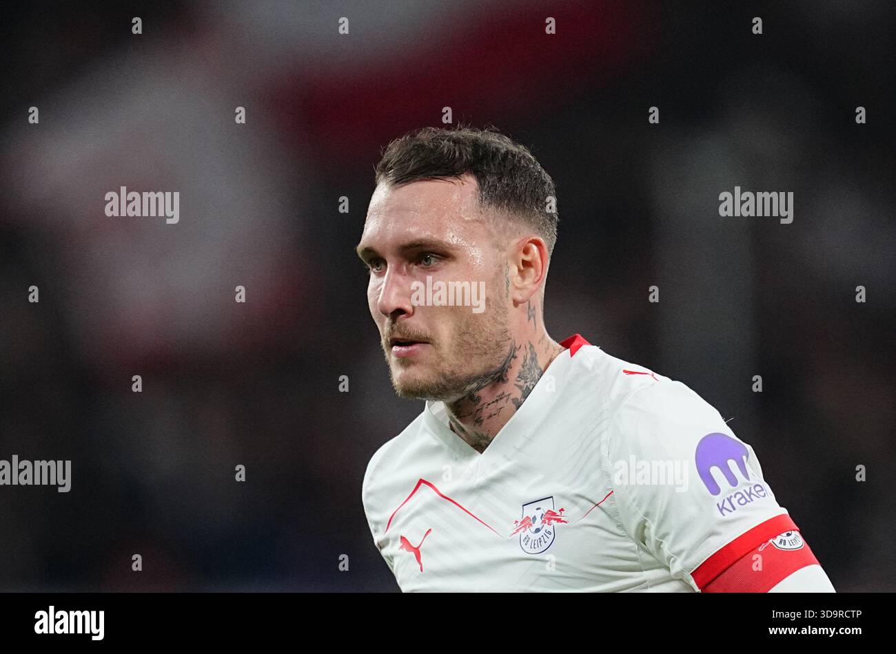 December 06 2025: David Raum of RB Leipzig looks on during a 1 ...