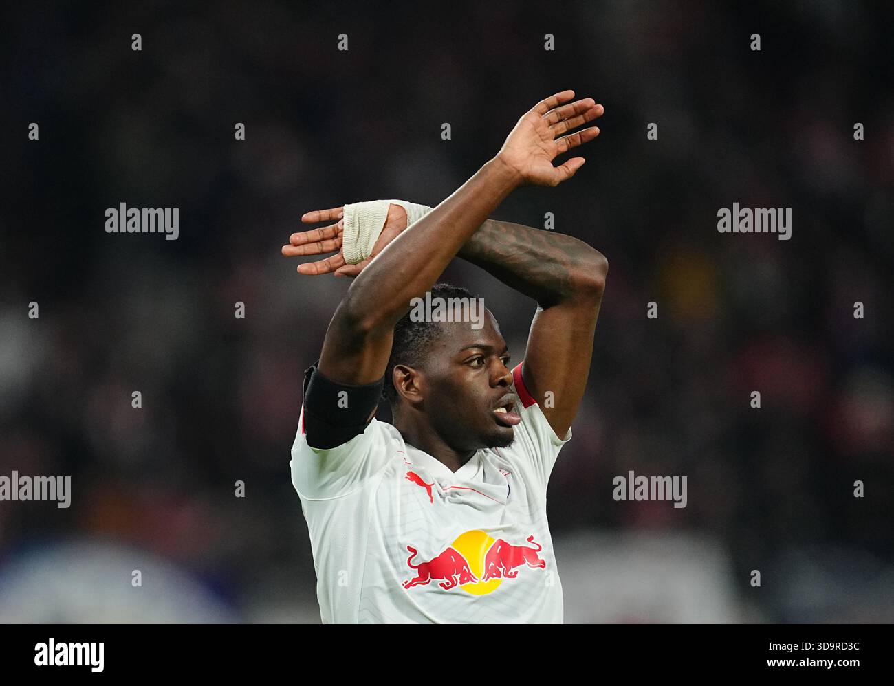December 06 2025: Castello Lukeda of RB Leipzig gestures during a 1 ...