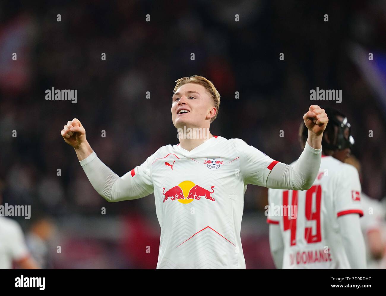 December 06 2025: Conrad Harder of RB Leipzig celebrate during a 1 ...
