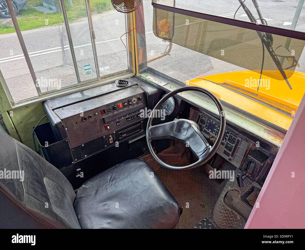 Old bus cockpit steering hi-res stock photography and images - Alamy