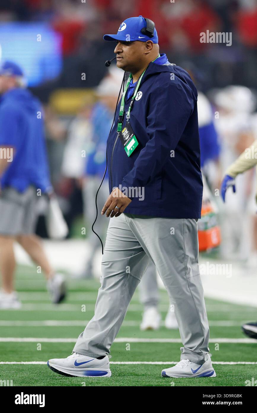 BYU coach Kalani Sitake watches a play in the first half of a Big 12 ...