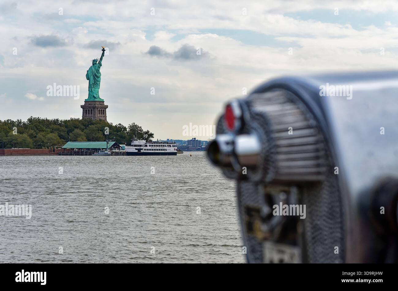 A rear view of a Statue of Liberty in New York, USA blending American ...