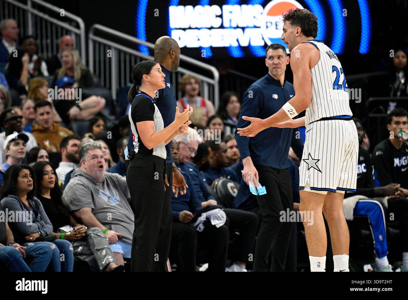 Orlando Magic forward Franz Wagner (22) argues a call with official ...
