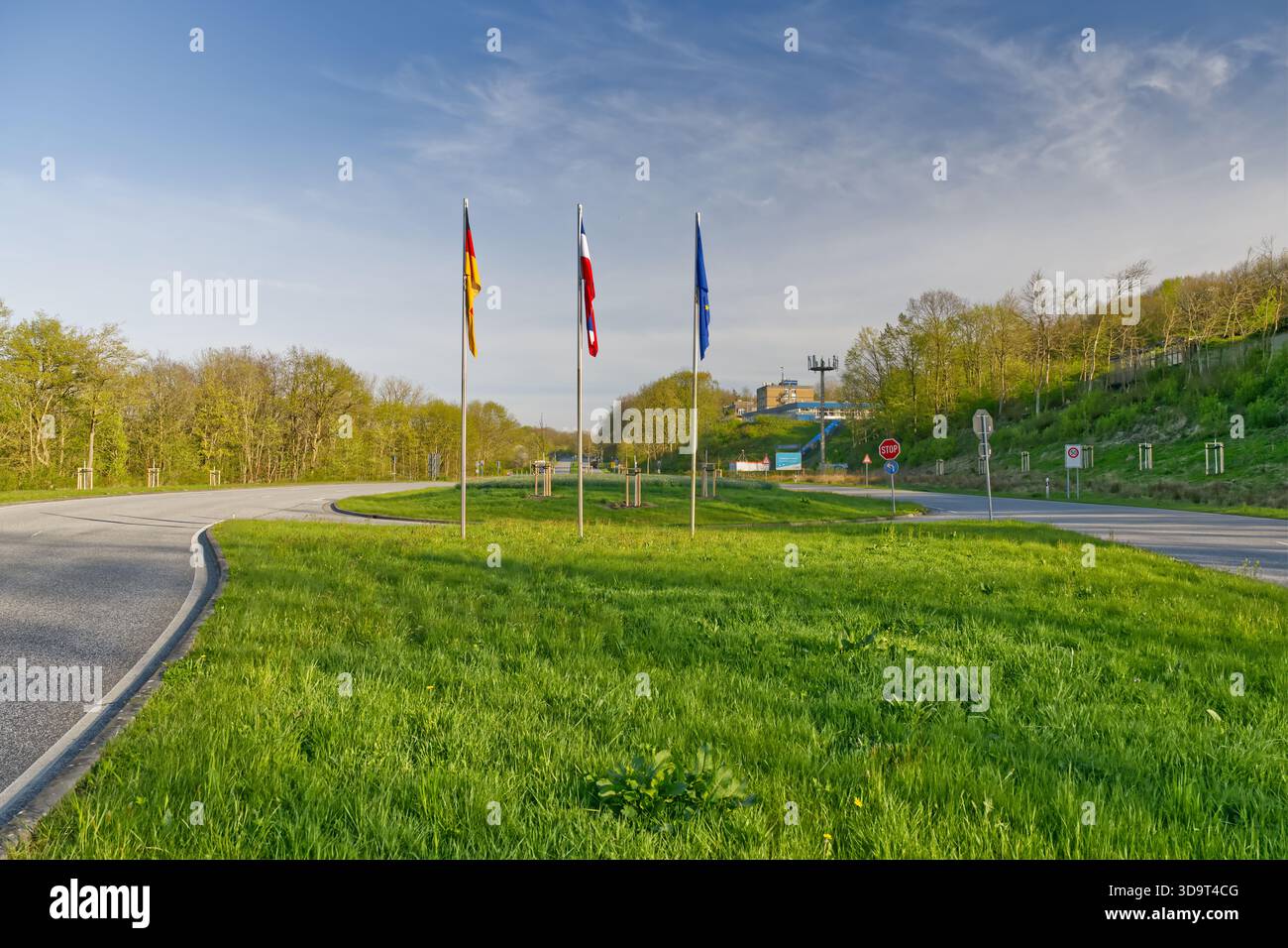 The German Danish border near Krusa and Flensburg with the flags of ...