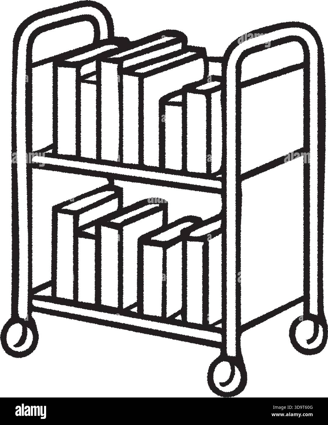 Line art of a two shelf rolling cart loaded with upright books Stock ...