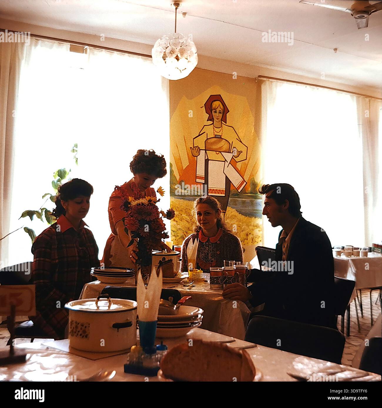 Vintage archival photograph from the 1980s capturing a lunch scene at ...