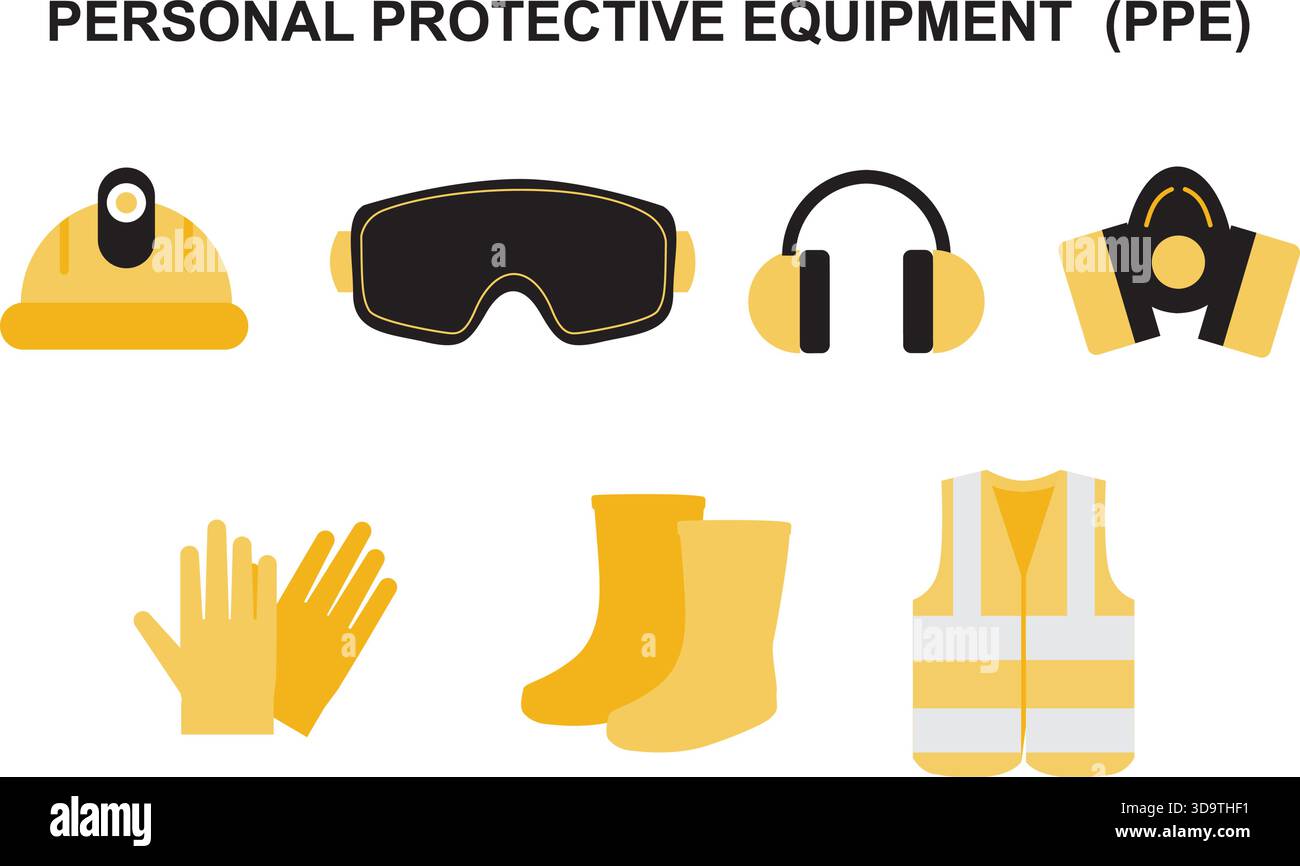 Industrial Safety PPE Set Helmet Glasses Earmuffs Flat Vector Stock ...