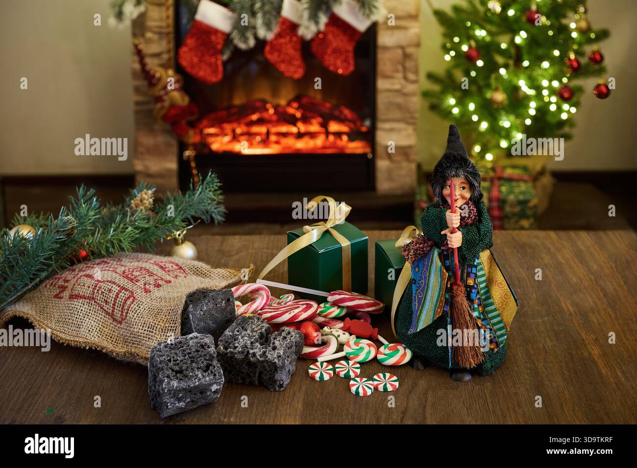 La Befana and Epiphany Italian Tradition with Fireplace, Candy and ...