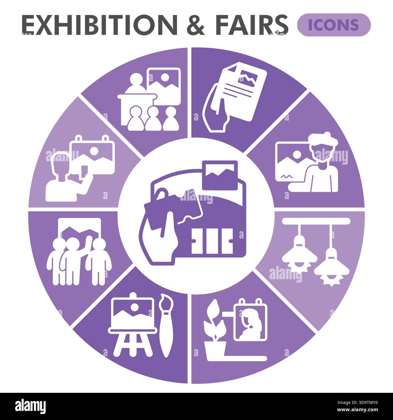 Fairs service symbols collection or sketches, exhibition theme diagram ...