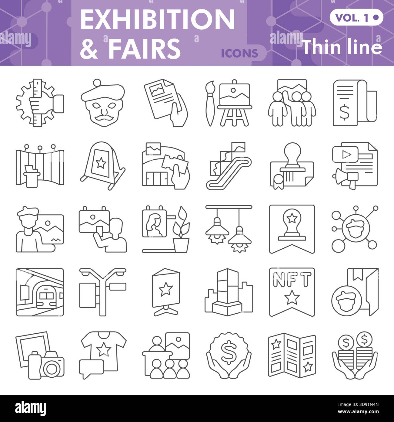 Fairs service symbols collection or sketches, exhibition theme bar in ...