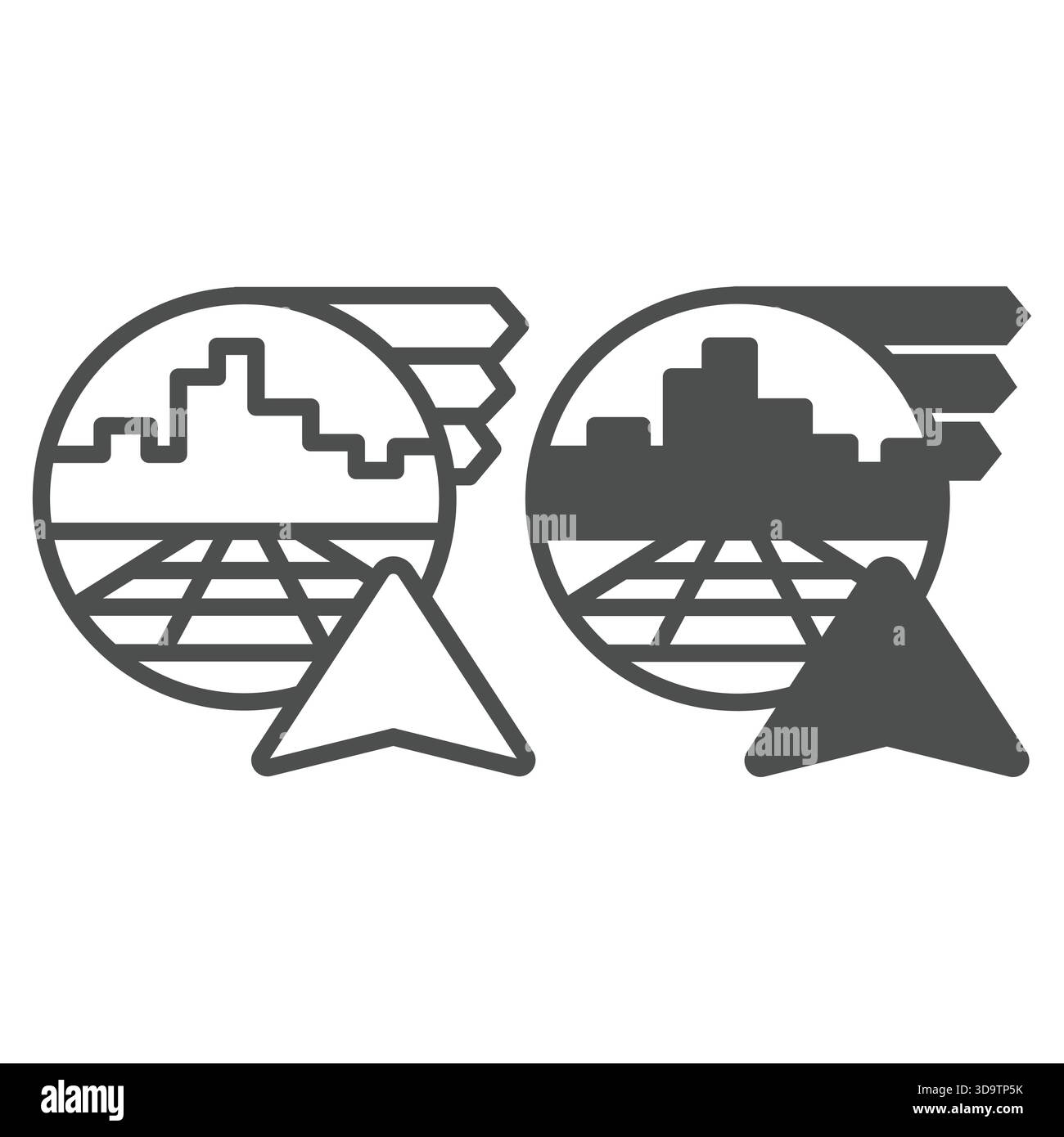 City and bookmarks with navigation cursor line and solid icon, neural ...