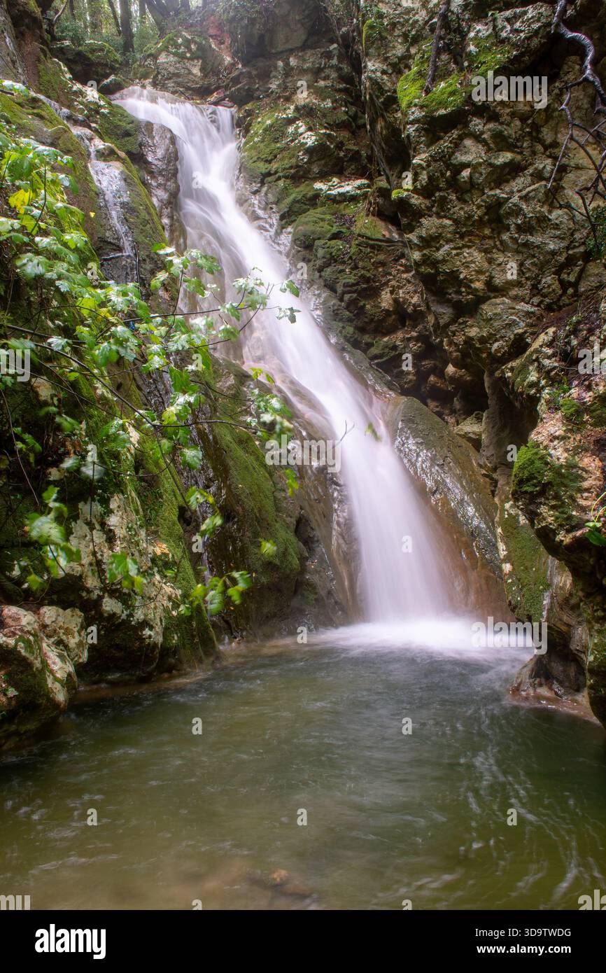 Scenic kyprianades waterfall flowing green hi-res stock photography and ...