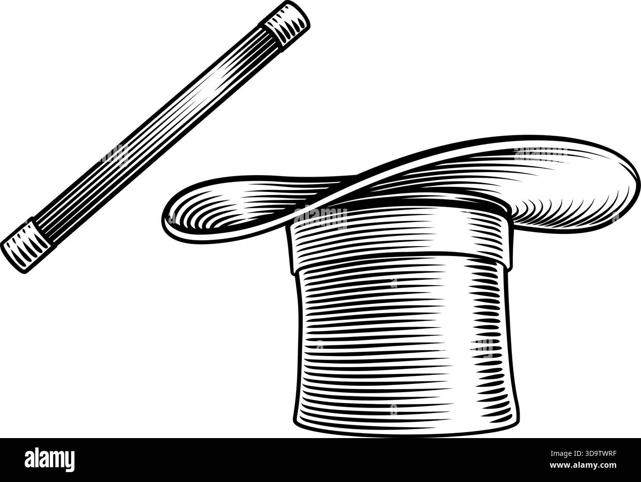Magic Hat and Wand Woodcut Illustration Stock Vector Image & Art - Alamy