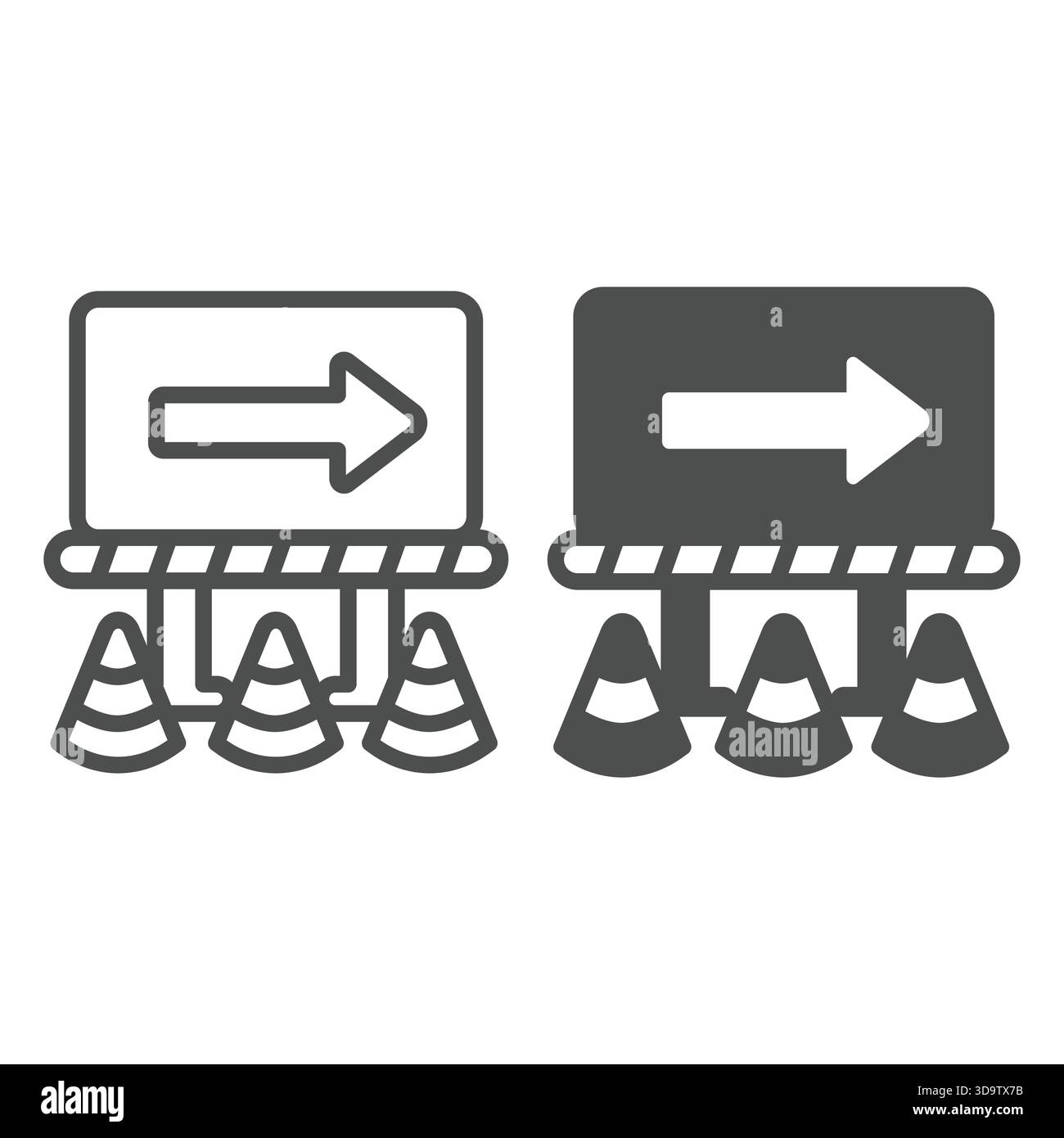 Barrier banner with route arrow and traffic cones line and solid icon ...