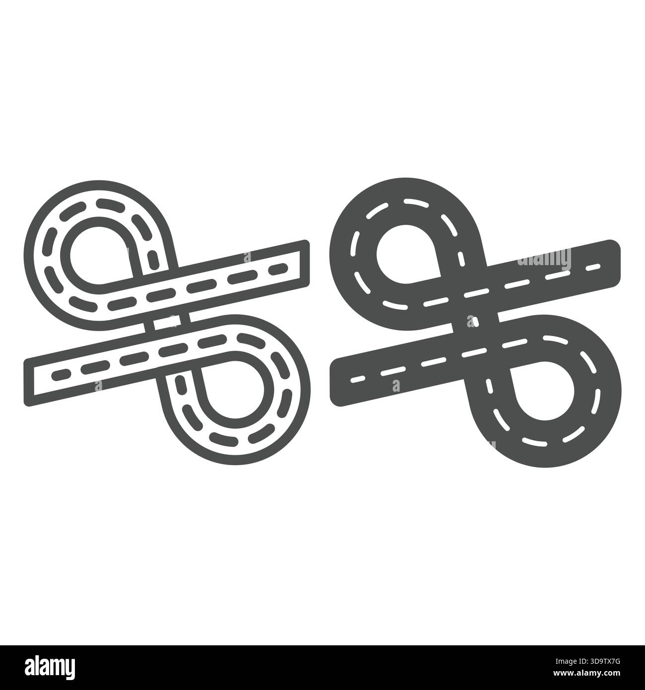 Two loop road tracks line and solid icon, making road concept. Vector ...