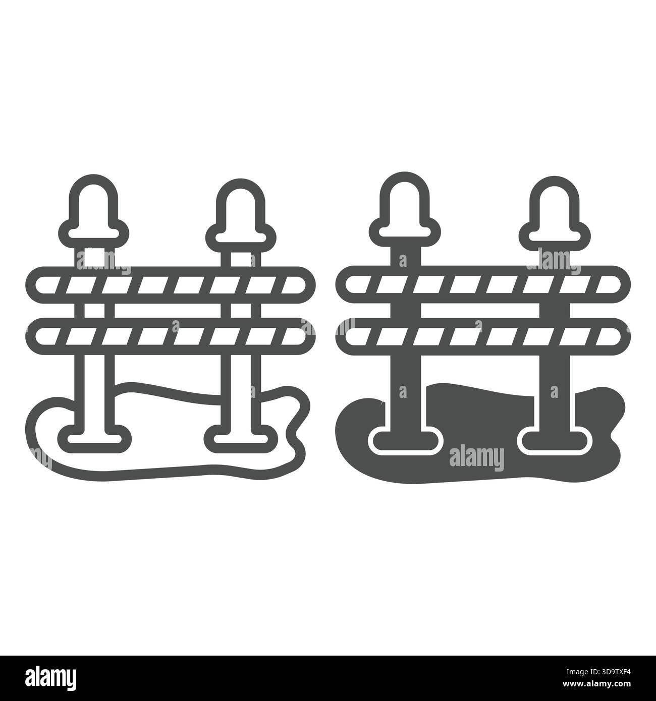 Traffic barrier with signal lamps line and solid icon, making road ...