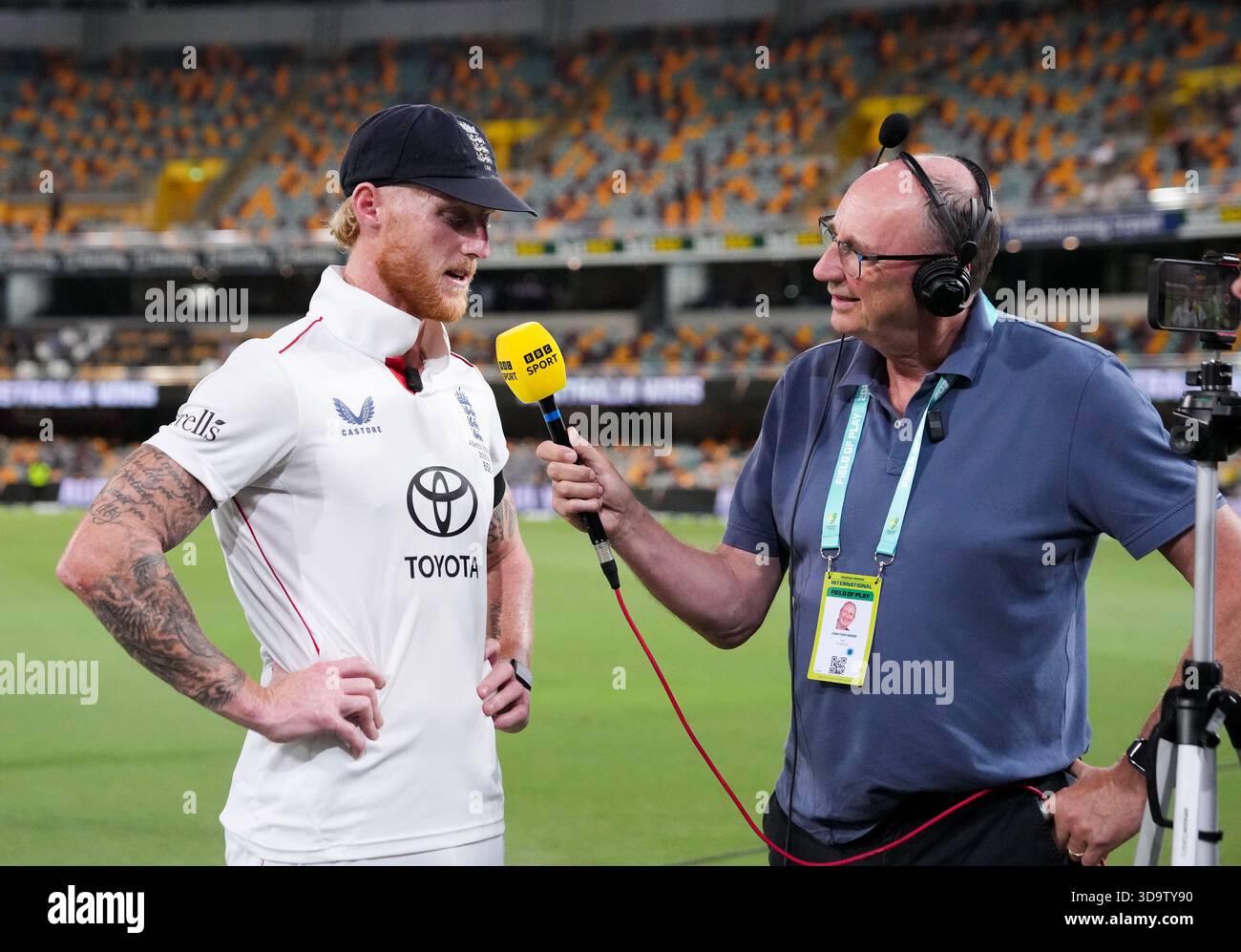 England's Ben Stokes is interviewed by Jonathan Agnew on day four of ...