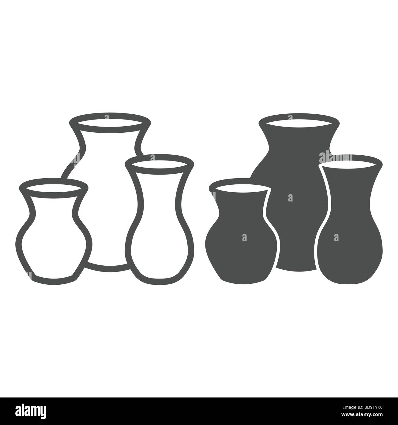 Clay vases line and solid icon, pottery making concept. Vector graphics ...