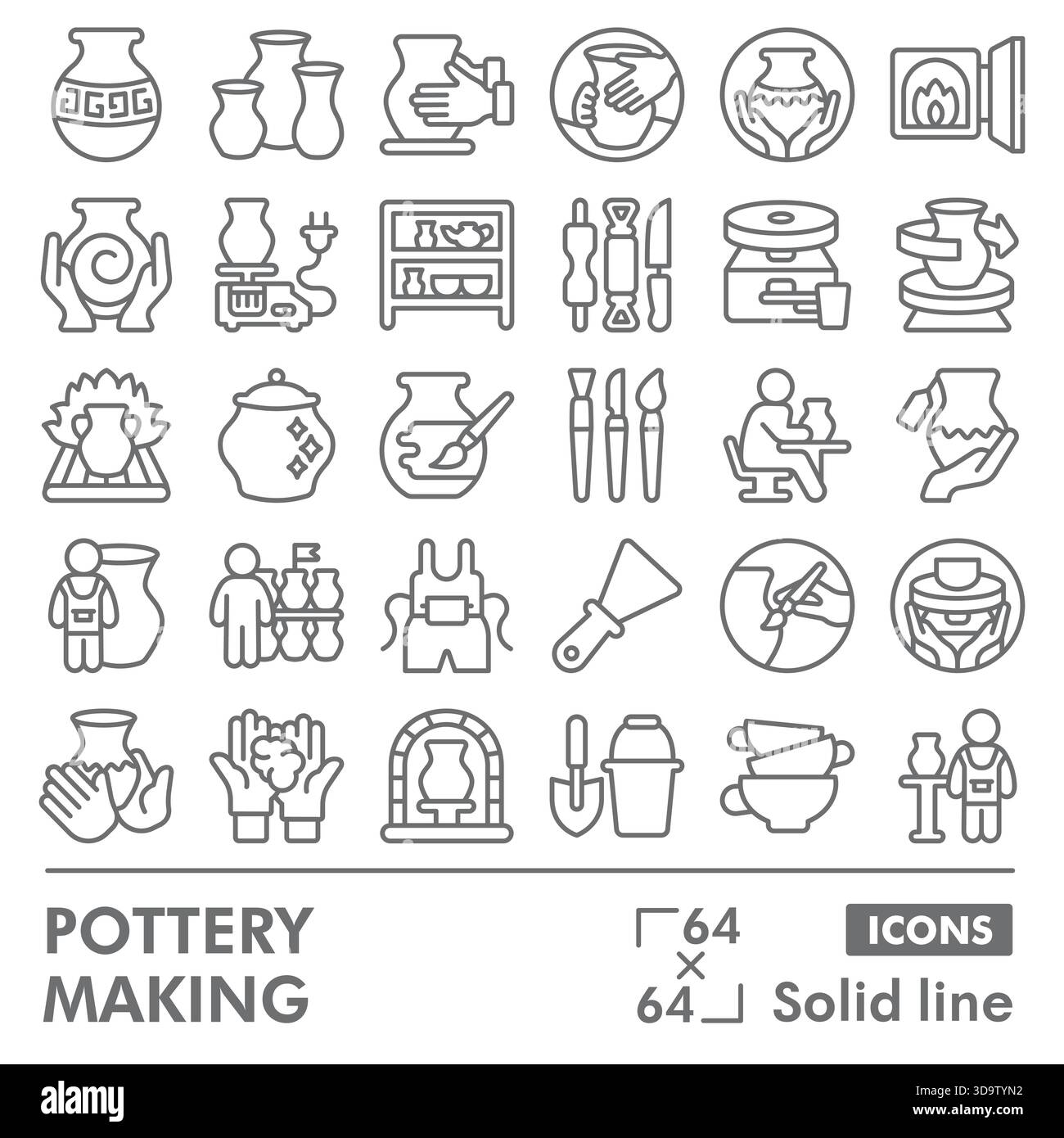 Pottery making symbols collection or sketches, pottery crafts theme in ...