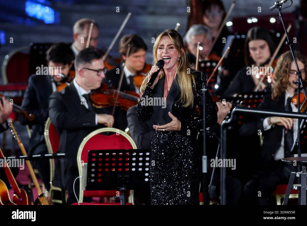Italian singer Serena Autieri performs in front of the audience. Pope ...
