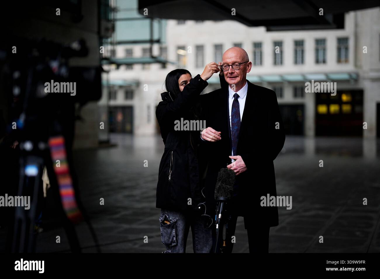 Work and Pensions Secretary Pat McFadden speaking to the media outside BBC Broadcasting House in ...