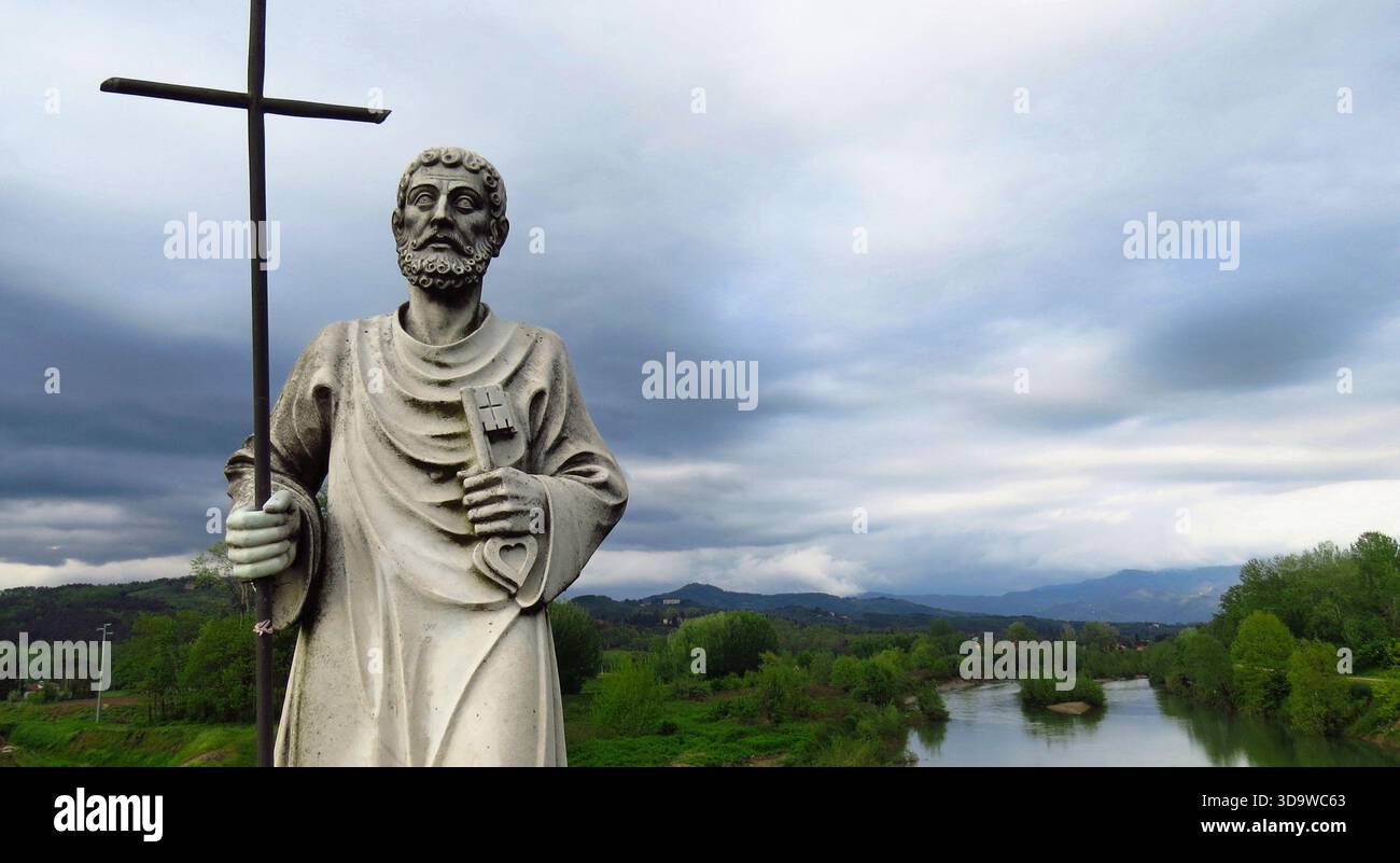 Statue of Saint Peter Holding Cross and Key, Along the Via Francigena ...