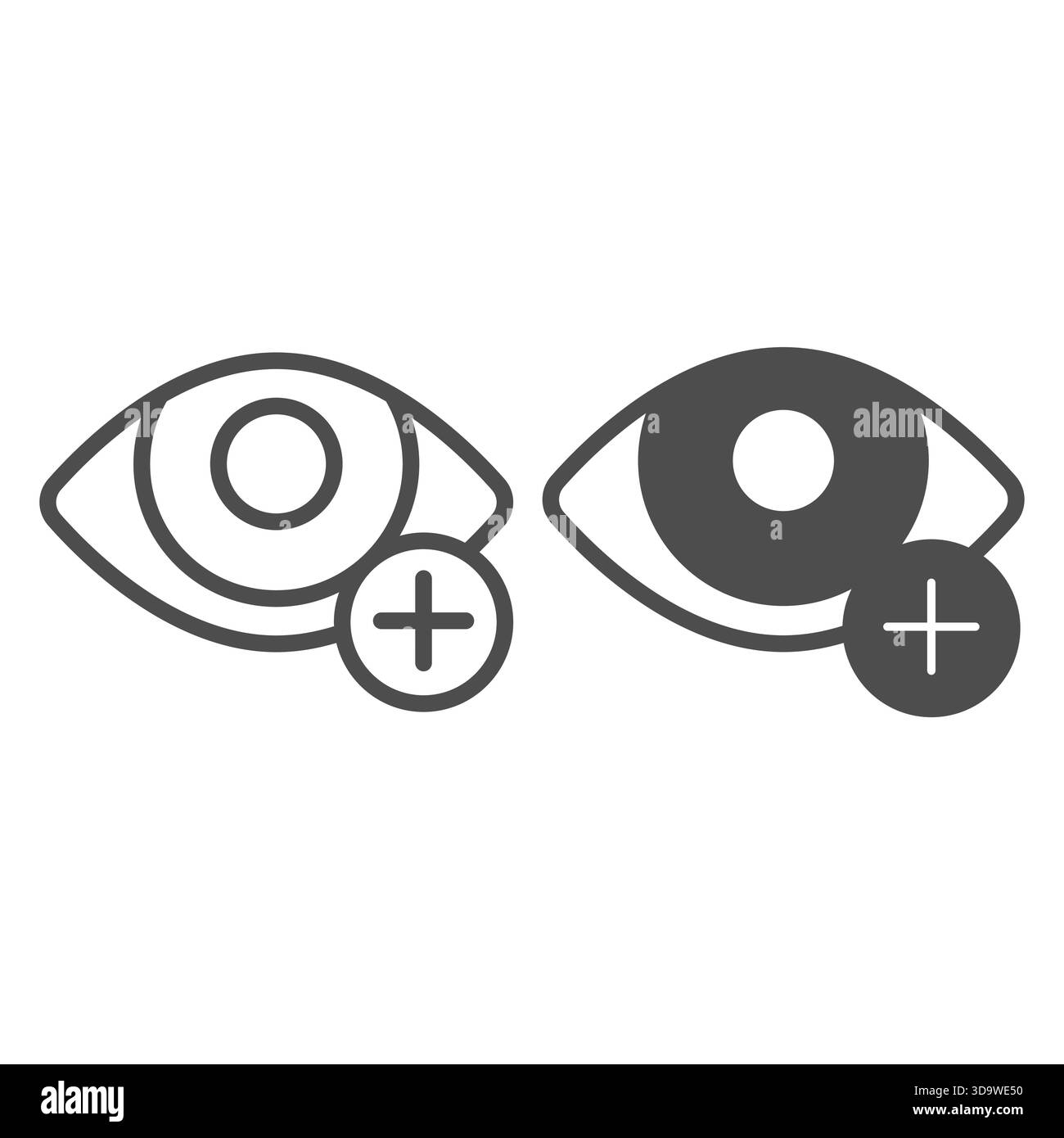 Eye and plus line and solid icon, vision treatment concept. Vector ...
