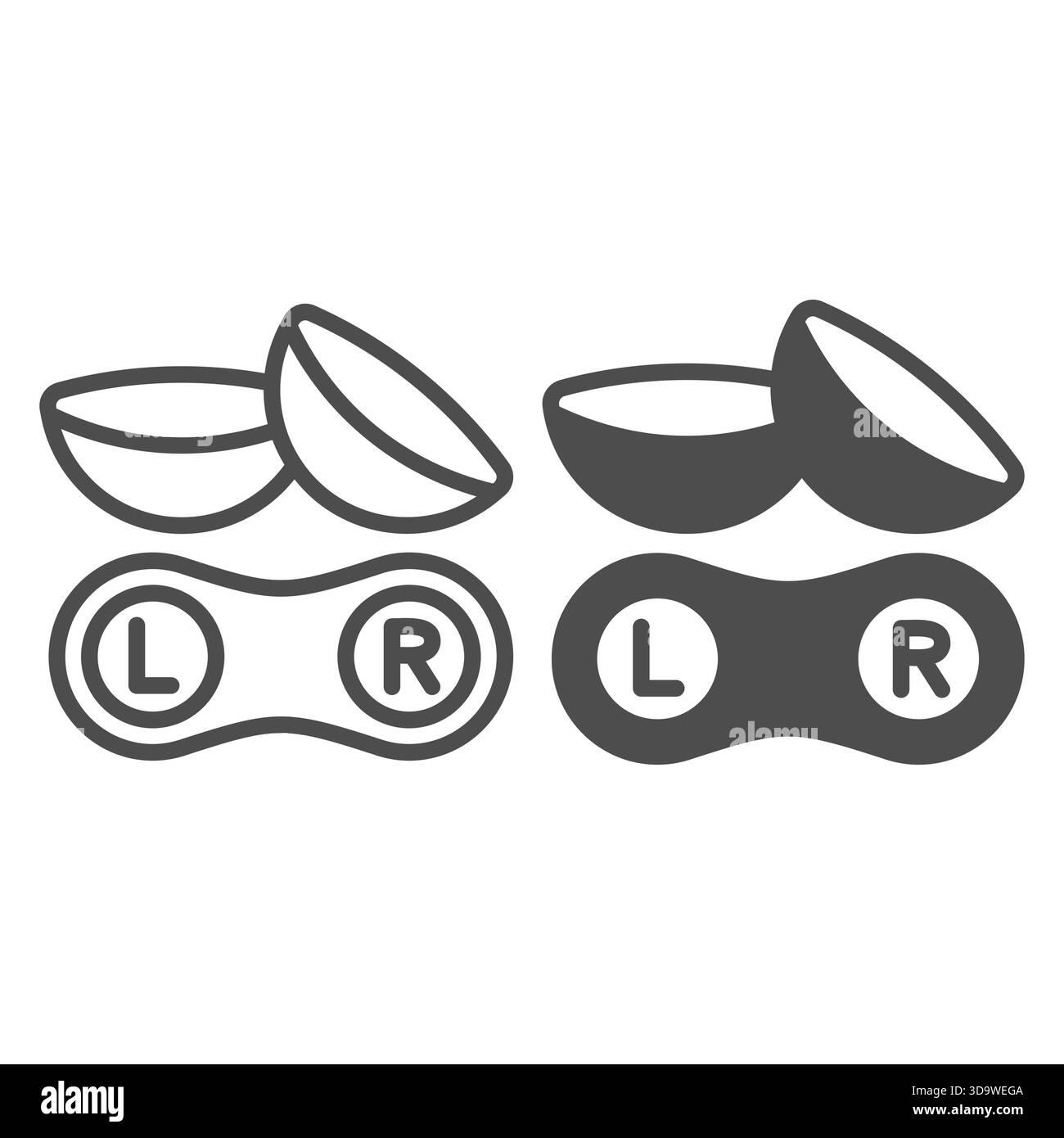 Left and right eye lens line and solid icon, vision treatment concept ...