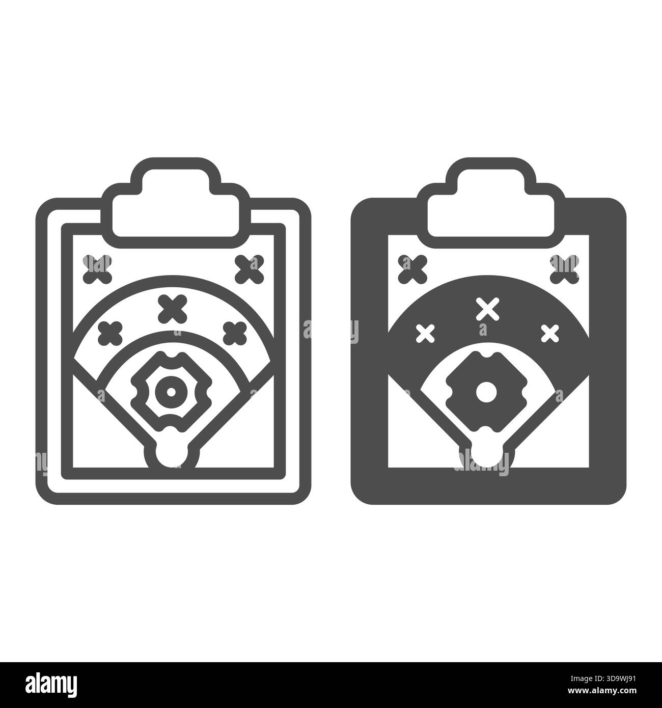 Notepad with field map line and solid icon, baseball game concept ...