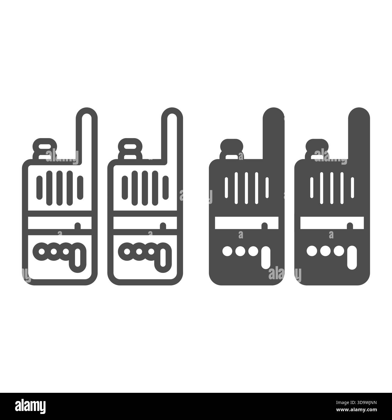 Two walkie talkie radios line and solid icon, police force concept ...
