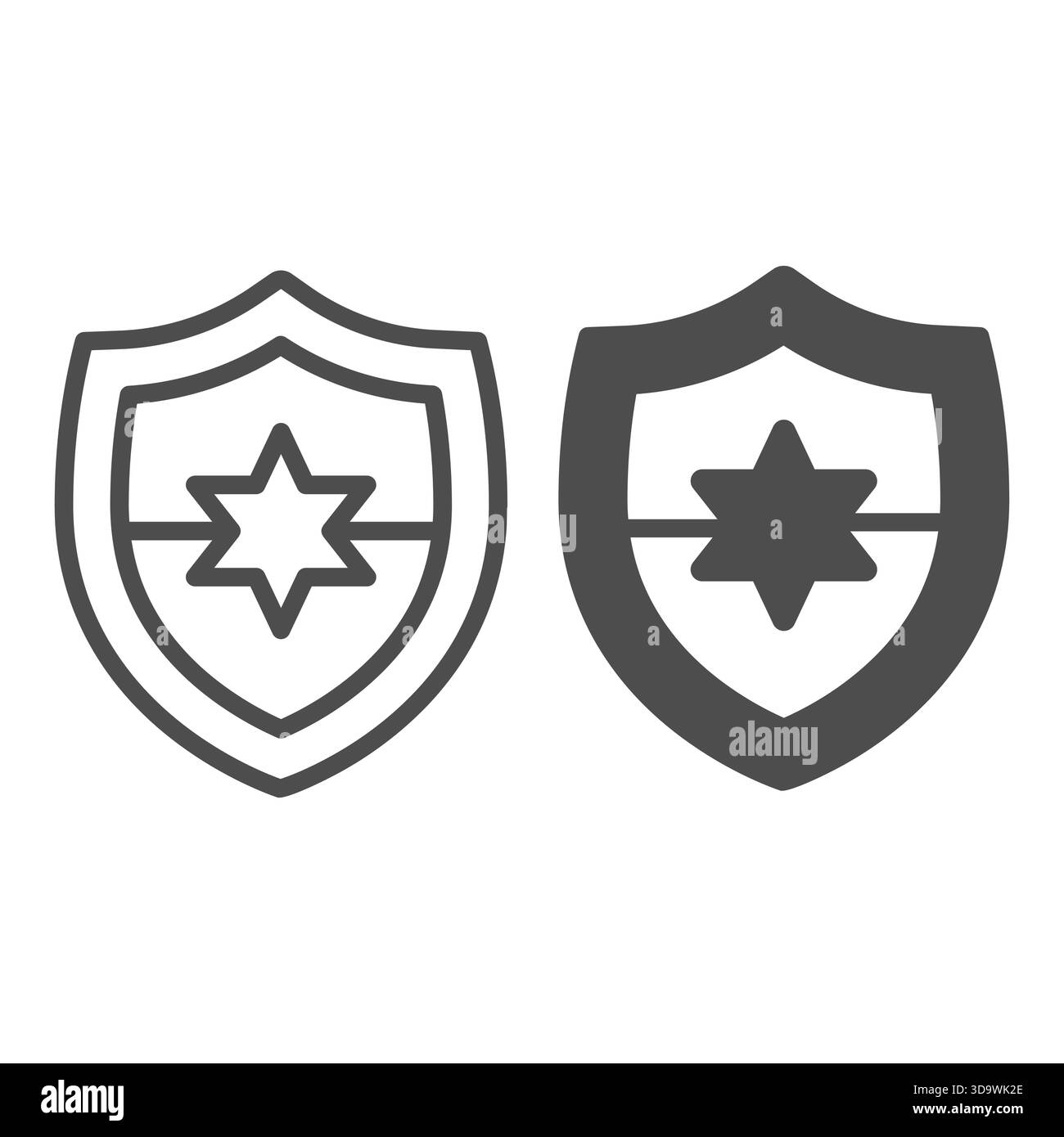 Defense shield and sheriff badge line and solid icon, police force ...