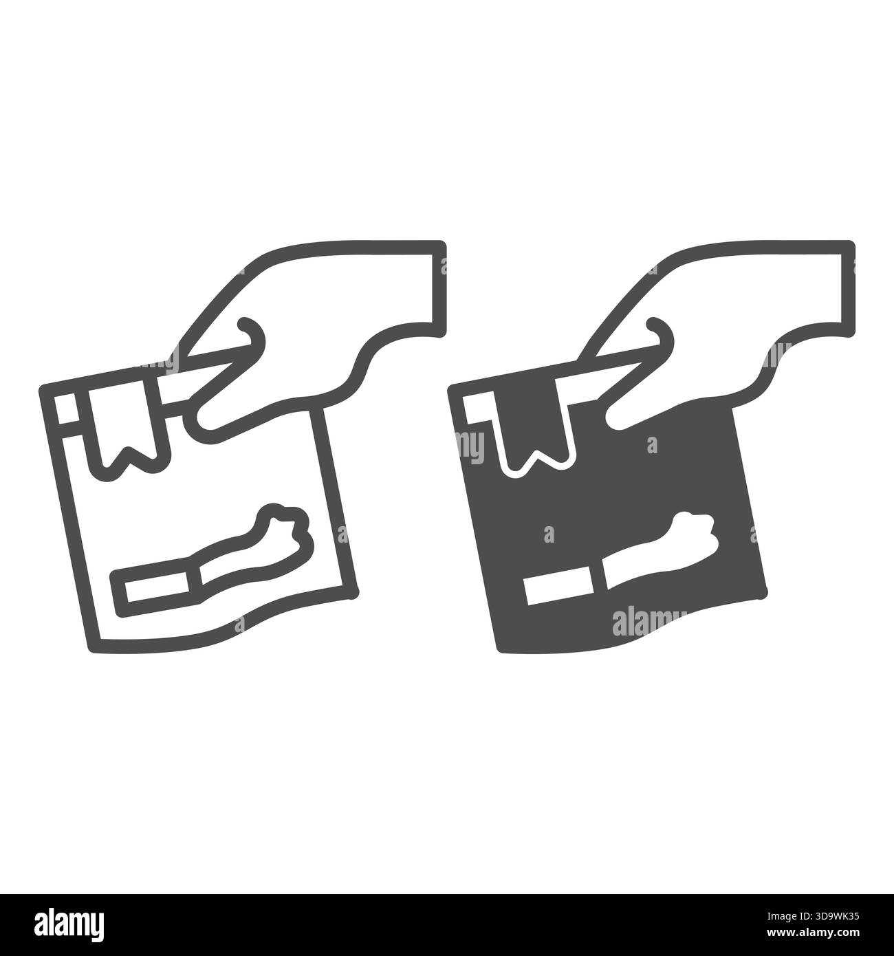 Sack with evidence in hand line and solid icon, police force concept ...