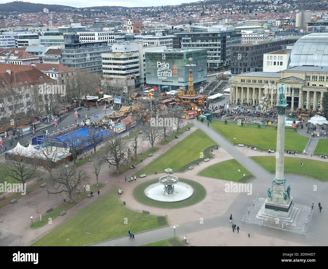 Stuttgart, Germany, December 7, 2025, Christmas market aerial panorama ...
