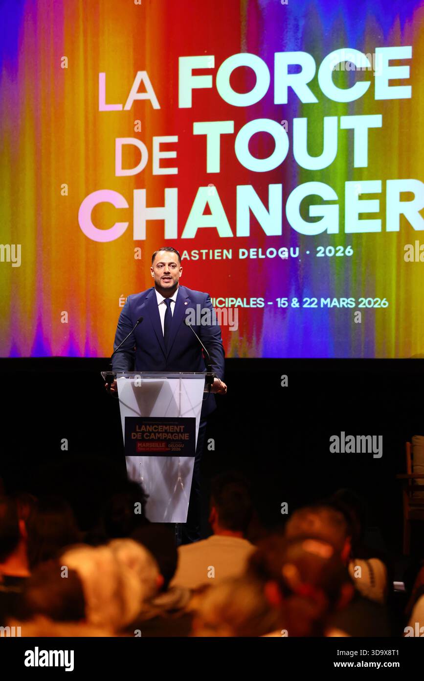 French MP Sébastien Delogu speaks at his first campaign rally for the ...