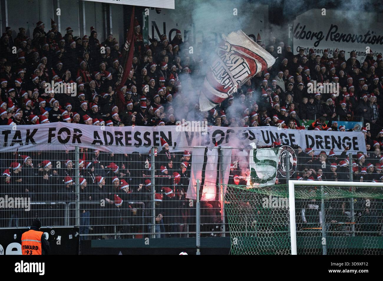 FCM fans at the Super League match between Viborg FF and FC Midtjylland ...