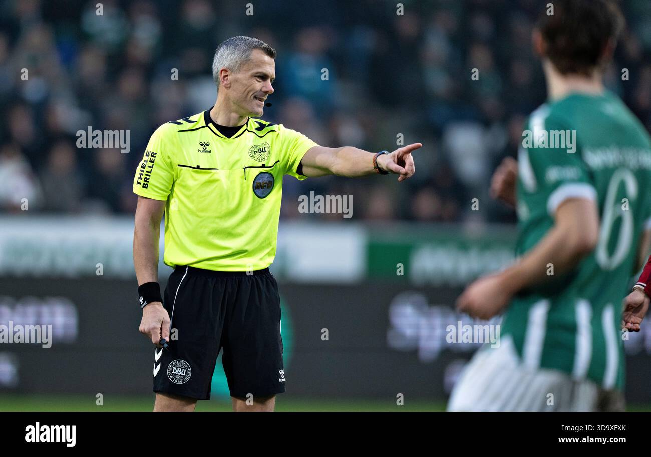 Referee Michael Tykgaard in the Super League match between Viborg FF ...