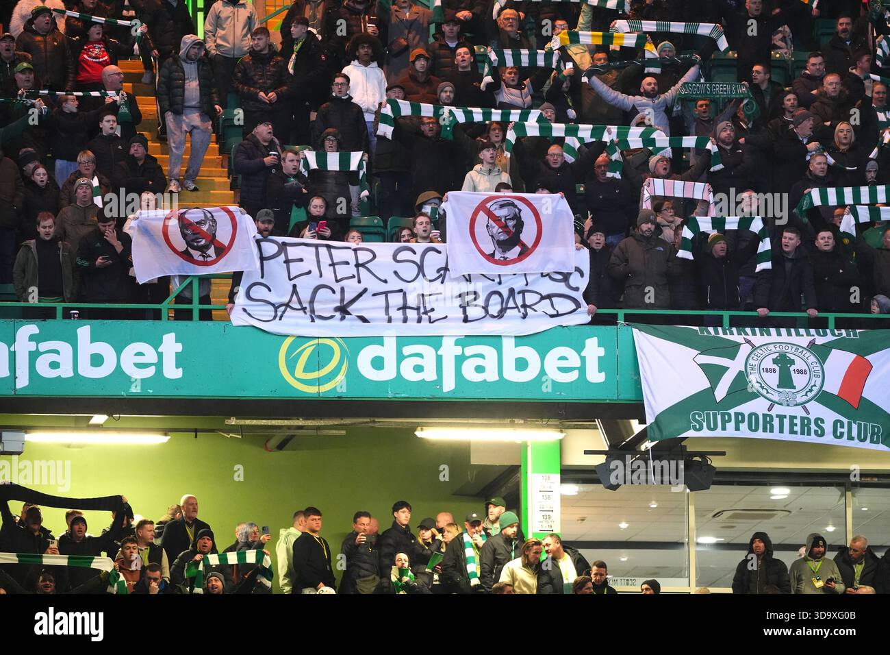 Celtic fans protest against the board with banners and signs ahead of ...