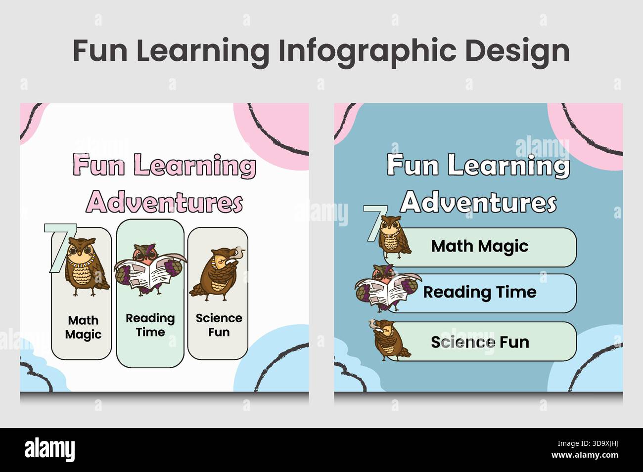 Fun learning infographic design featuring cute cartoon icons pastel ...