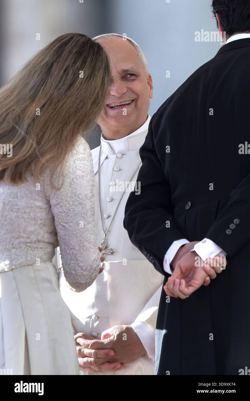 Pope Leo XIV greets the faithful during a Jubilee audience in St. Peter ...