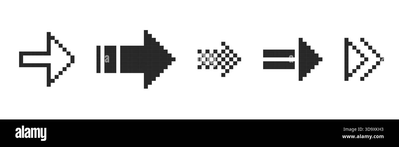 Pixel arrow set. Pixel art different directions 8 bit gaming console ...