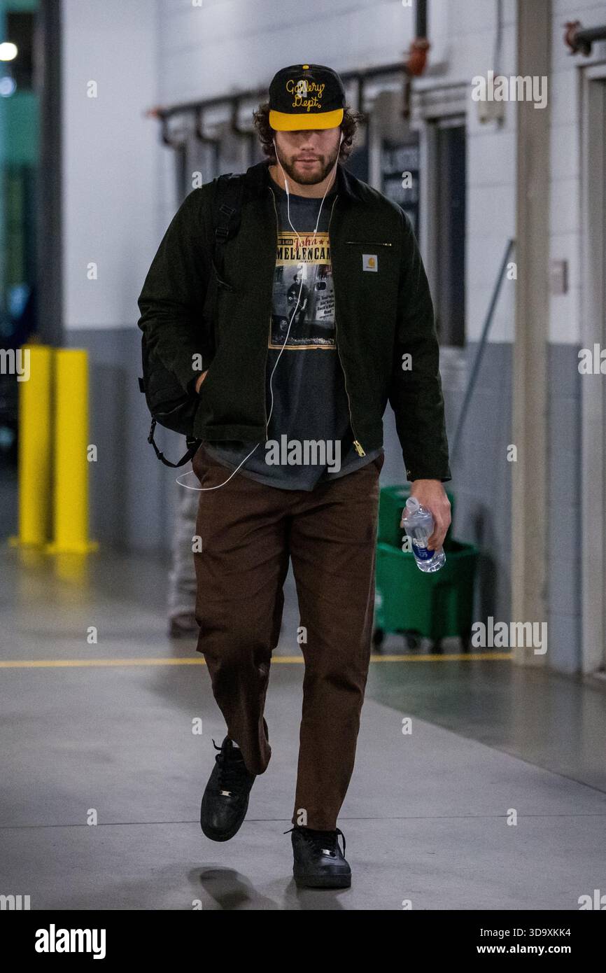 Seattle Seahawks tight end AJ Barner (88) arrives before an NFL ...