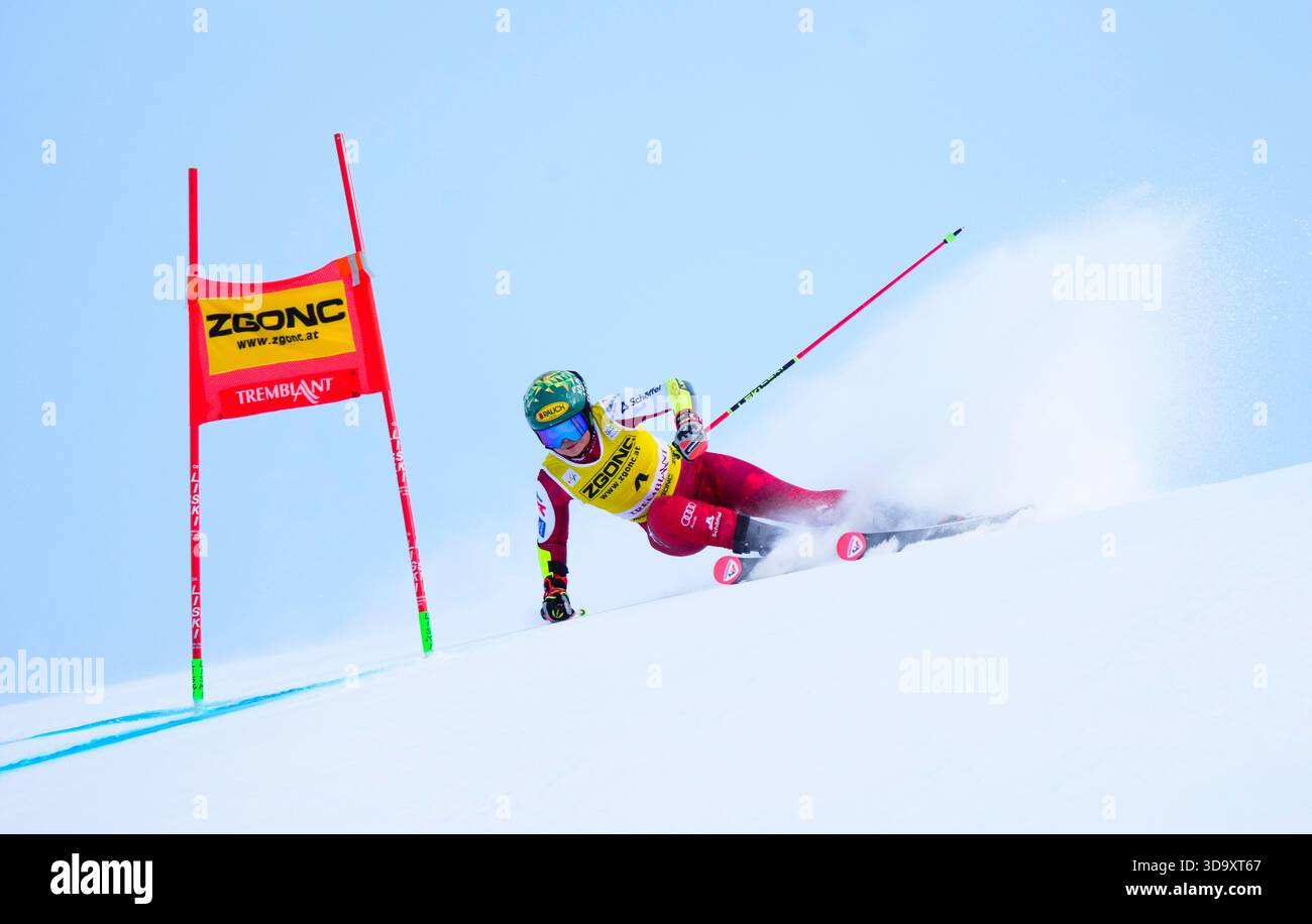 Julia Scheib, of Austria, speeds down the course as she races in the ...