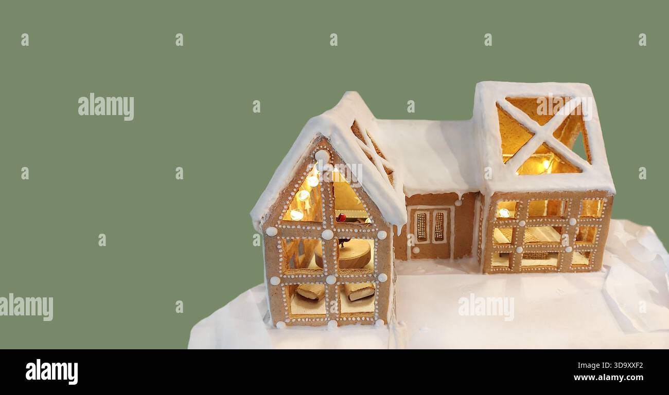 Gingerbread house making process. Christmas backgrounds. Wall fixing ...