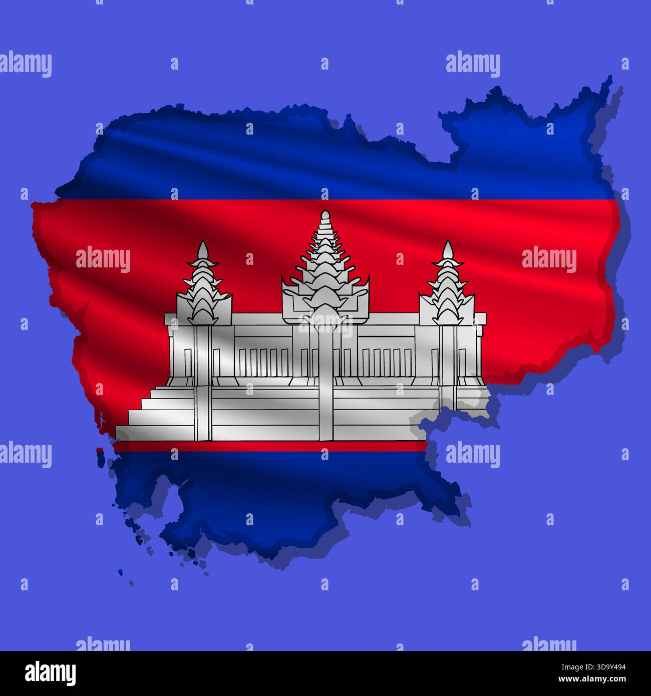 Waving vector abstract flag of Cambodia in map shape with shadow Stock ...