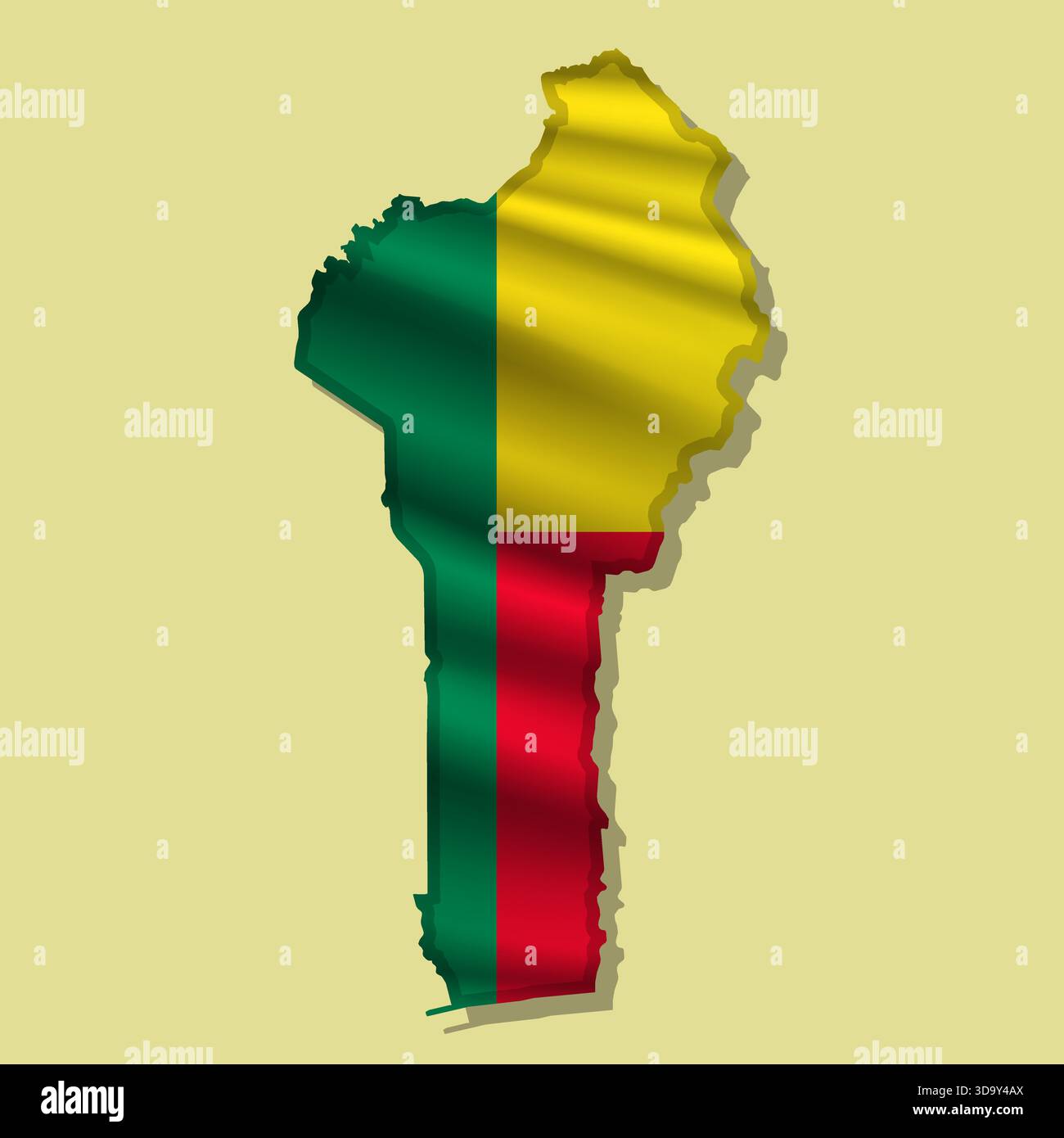 Waving vector abstract flag of Benin in map shape with shadow Stock ...