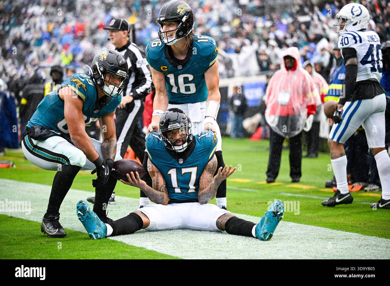 Jacksonville Jaguars wide receiver Tim Patrick (17) celebrates with ...