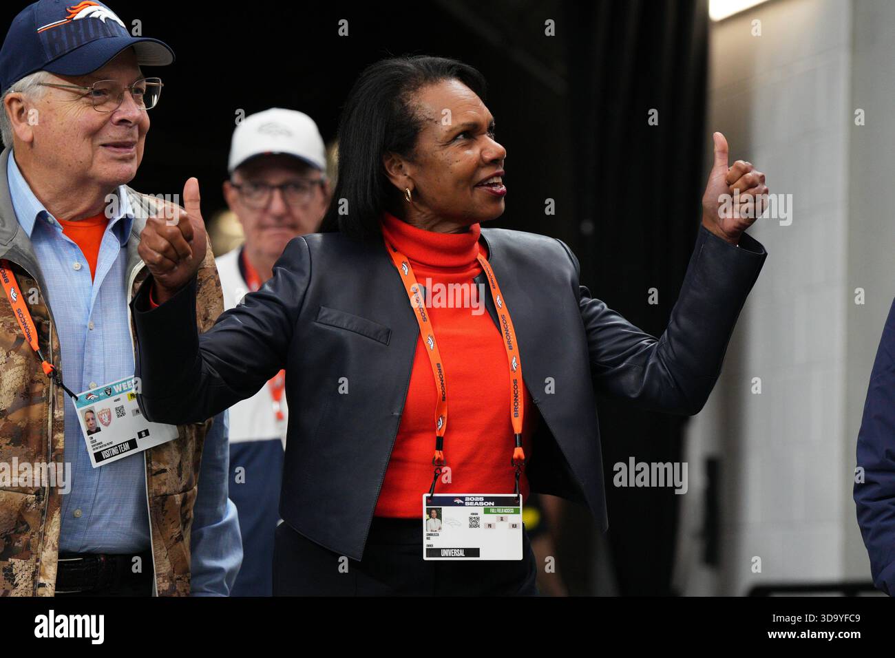 Denver Broncos owner Condoleezza Rice gestures before an NFL football ...