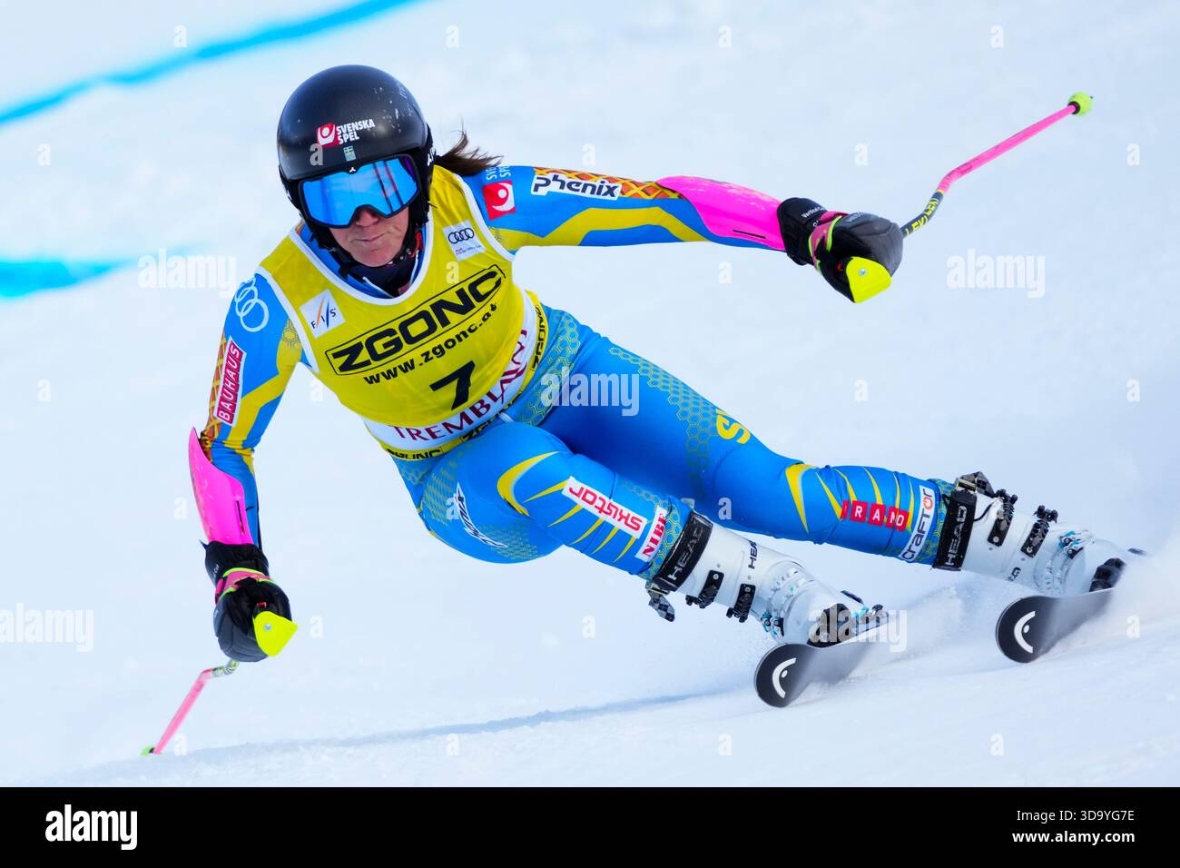 Sara Hector, of Sweden, speeds down the course as she races in the ...