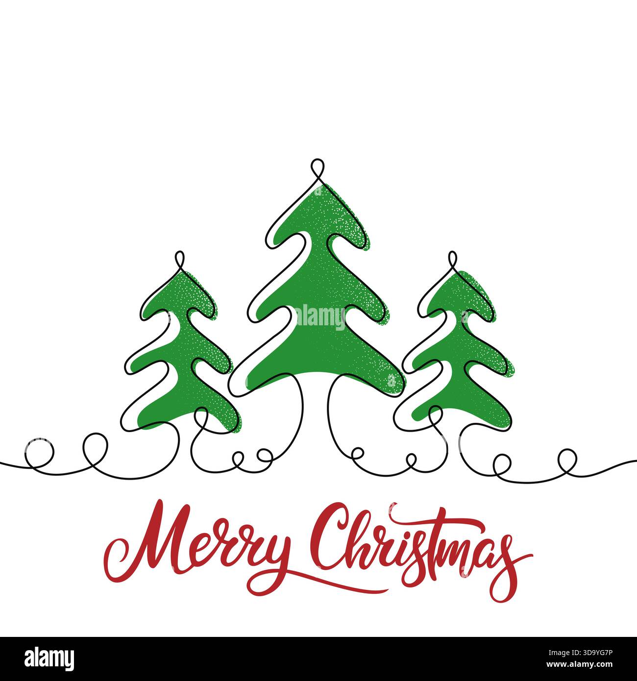 Merry Christmas Hand Drawn Lettering. Christmas tree continuous line ...